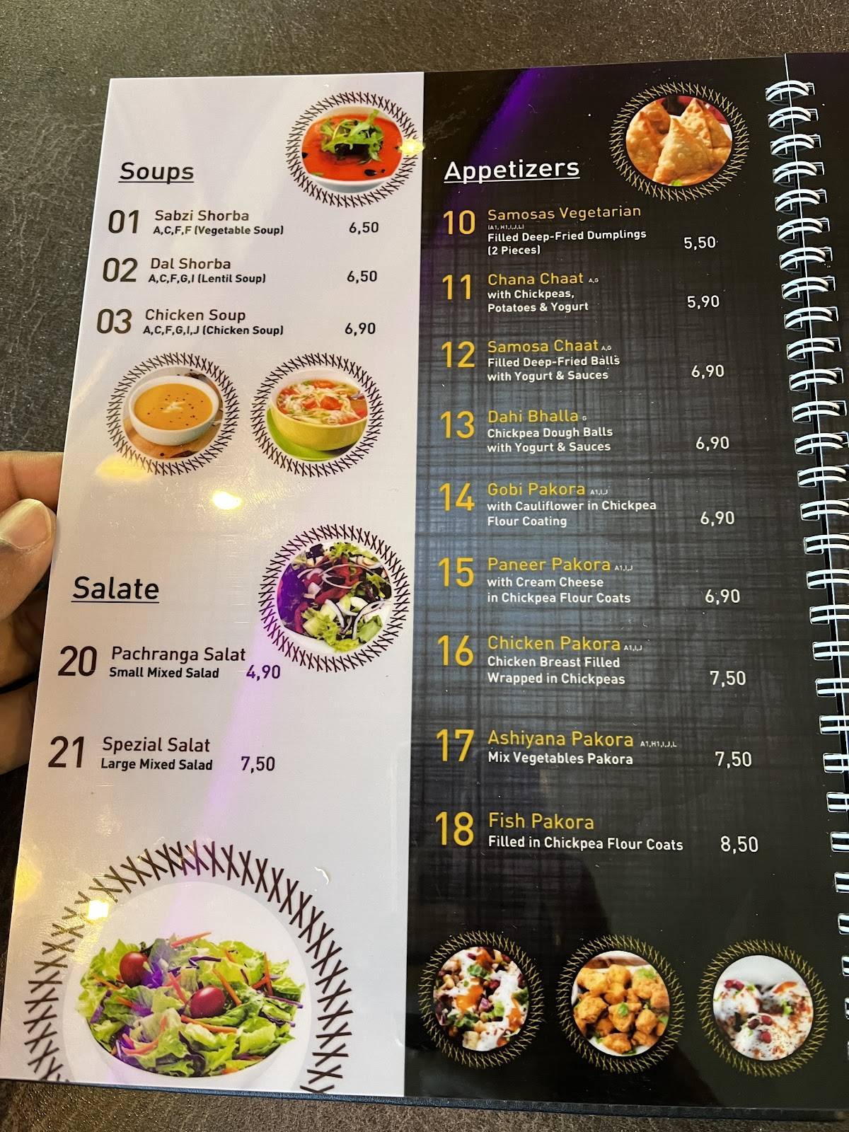 Menu at Ashiyana Halal Pakistani restaurant, Berlin