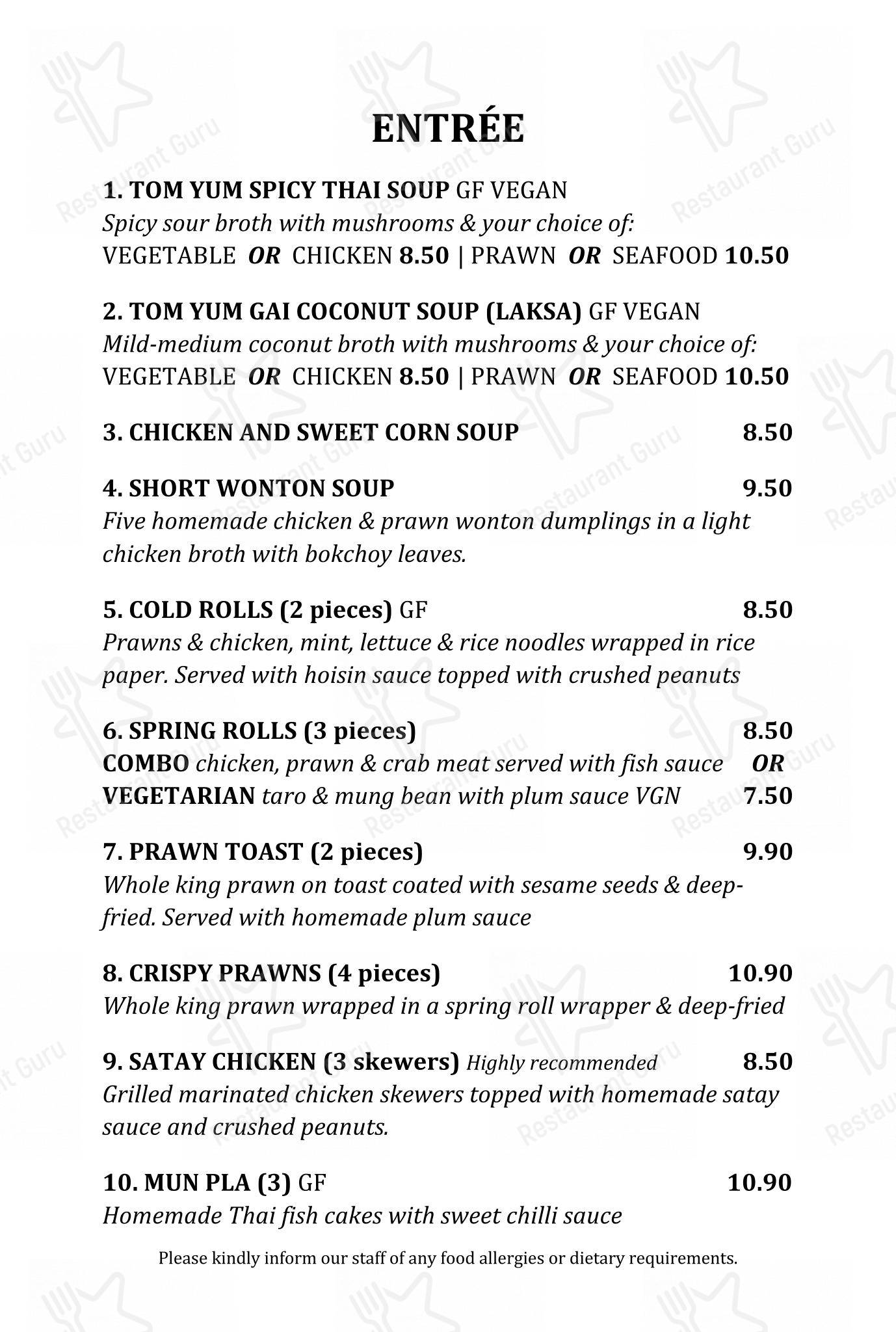 Menu at Asian Central Gawler restaurant, Gawler