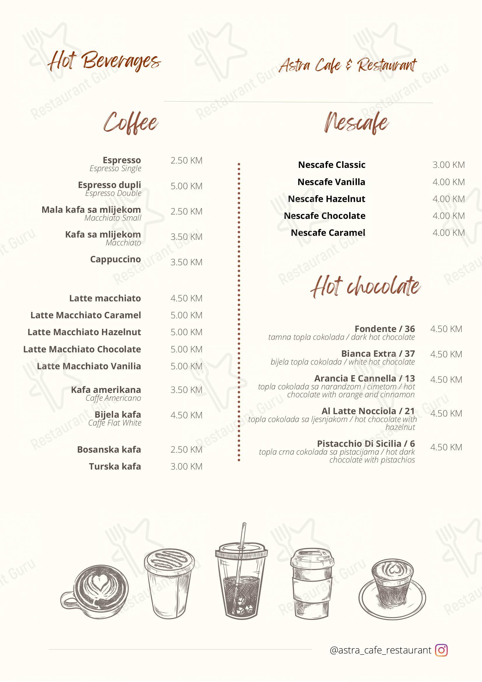 Menu au Astra Galata Restaurant & Cafe, Sarajevo