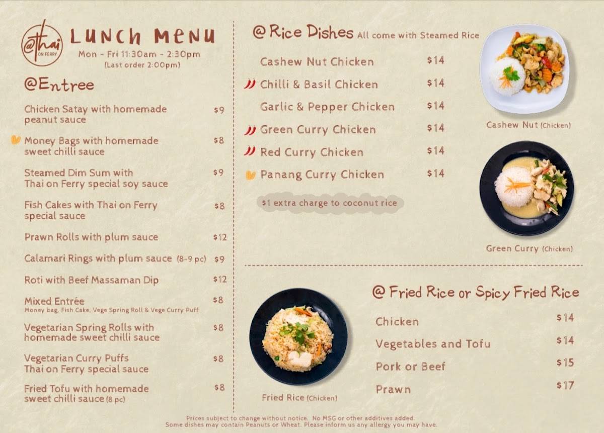 Menu at At Thai on Ferry restaurant, Southport