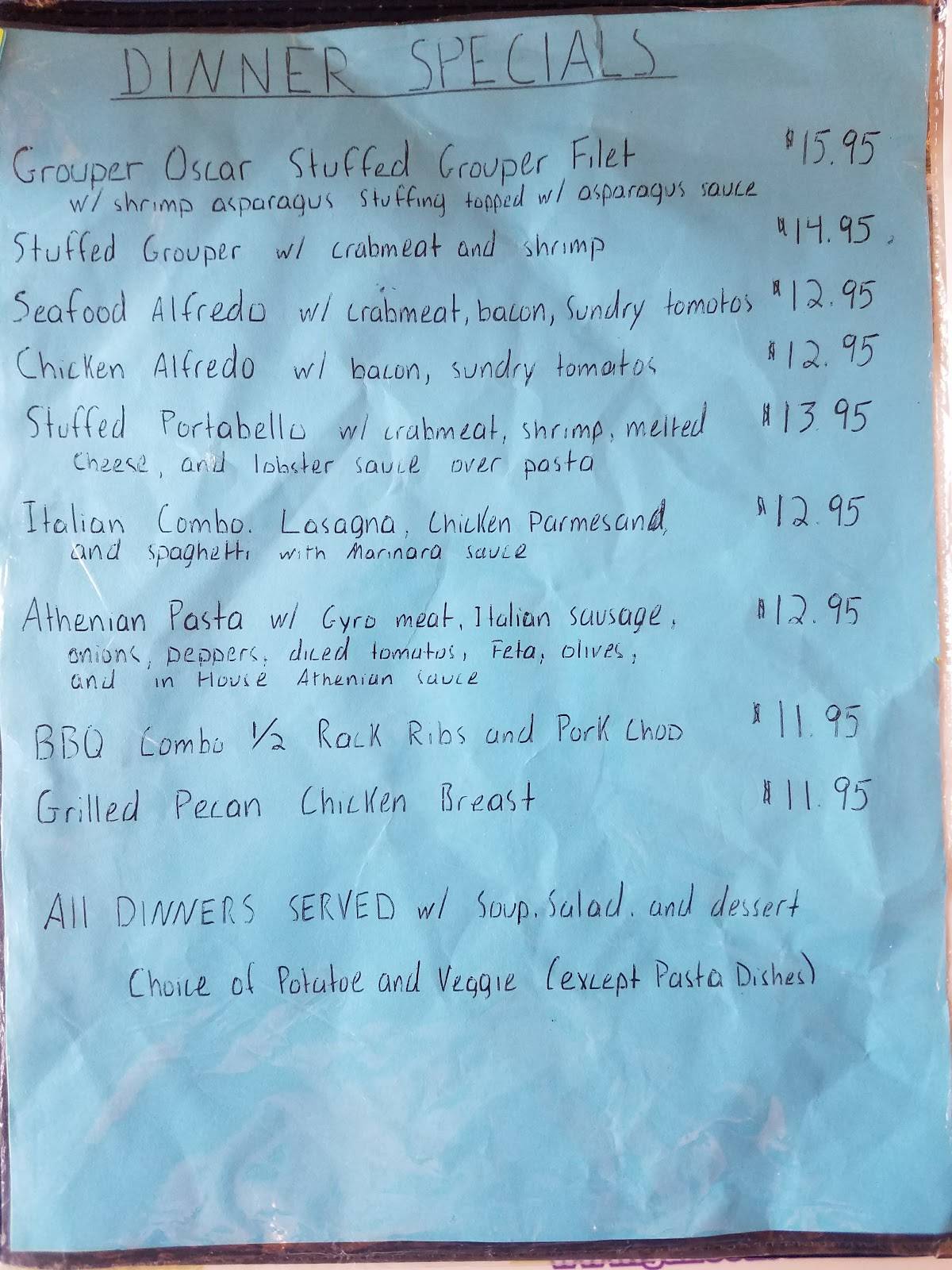 Menu at Athenian Restaurant, North Fort Myers