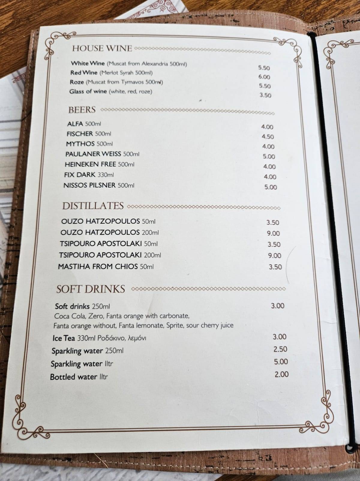 Menu at MIRONI Greek Restaurant, Athens