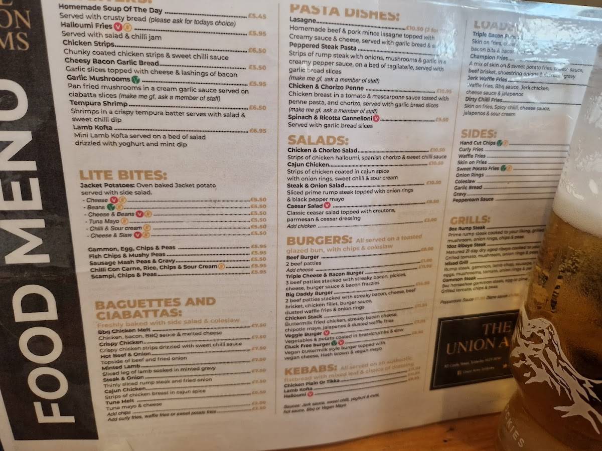 Menu at The Union Arms pub & bar, Tyldesley