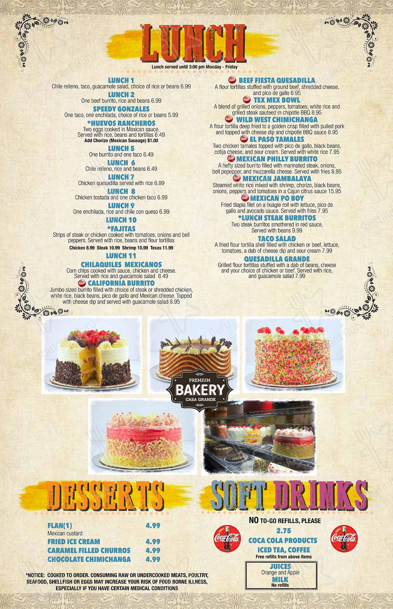 Menu at Casa Grande Bar and Grill, Austell, East-West Connector