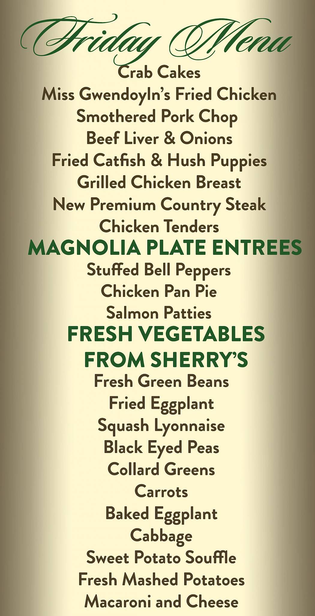 Menu at Magnolia Room Cafeteria, Tucker