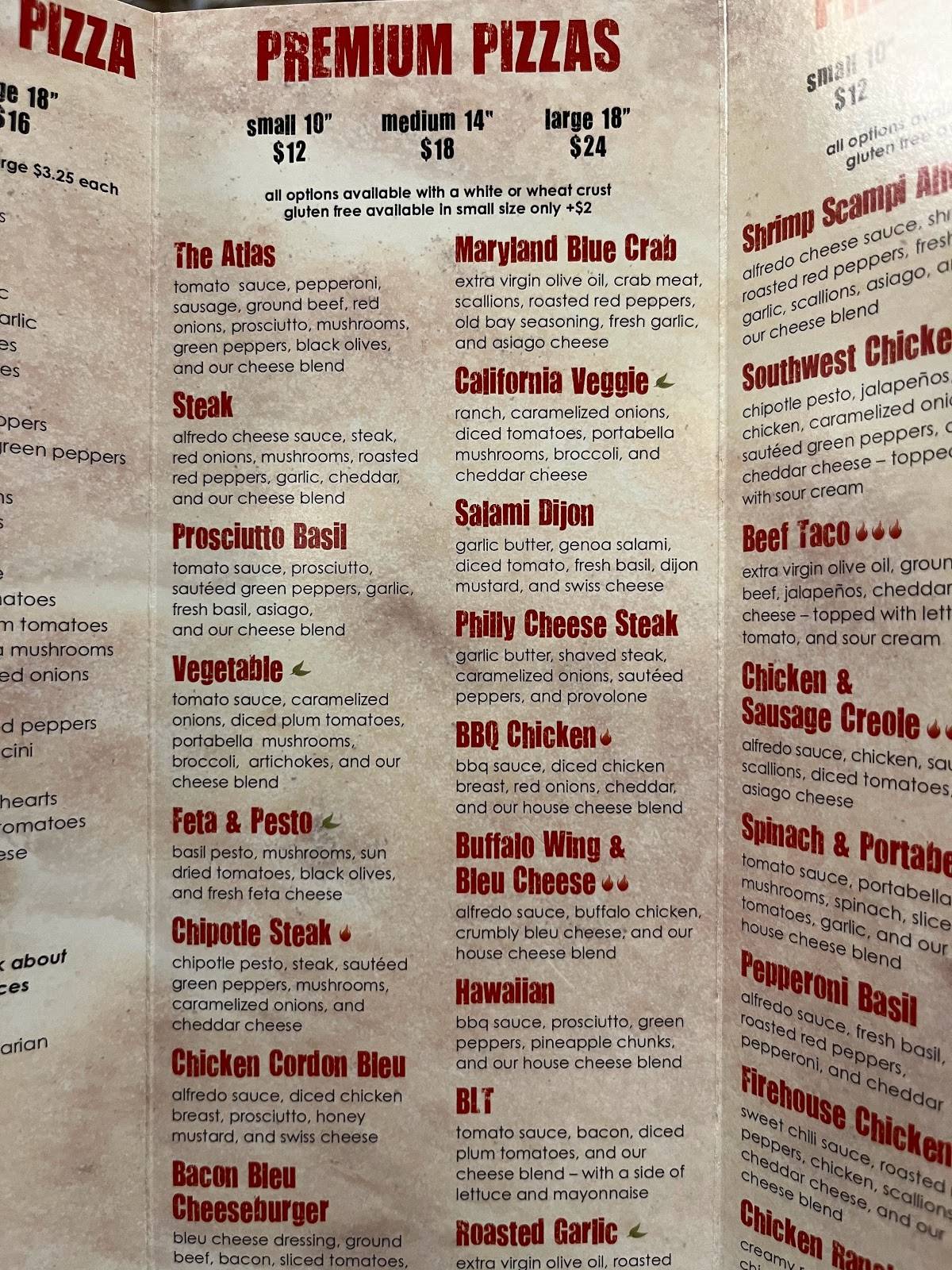 Menu at Atlas Brick Oven Pizzeria, Corning