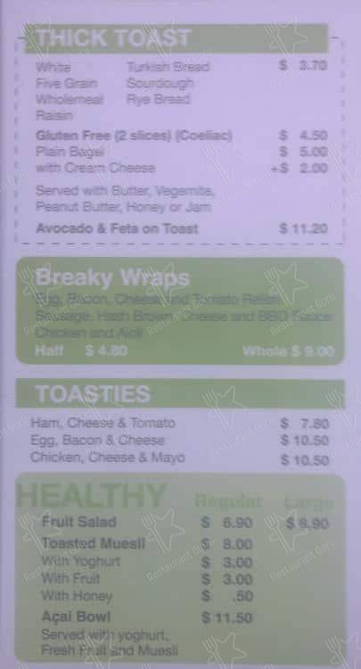 Menu at Atomic Coffee & Catering cafe, Brisbane City