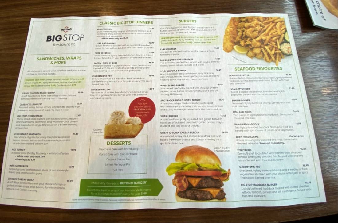 Menu at Aulac Big Stop Restaurant, Aulac, 170 Aulac Rd