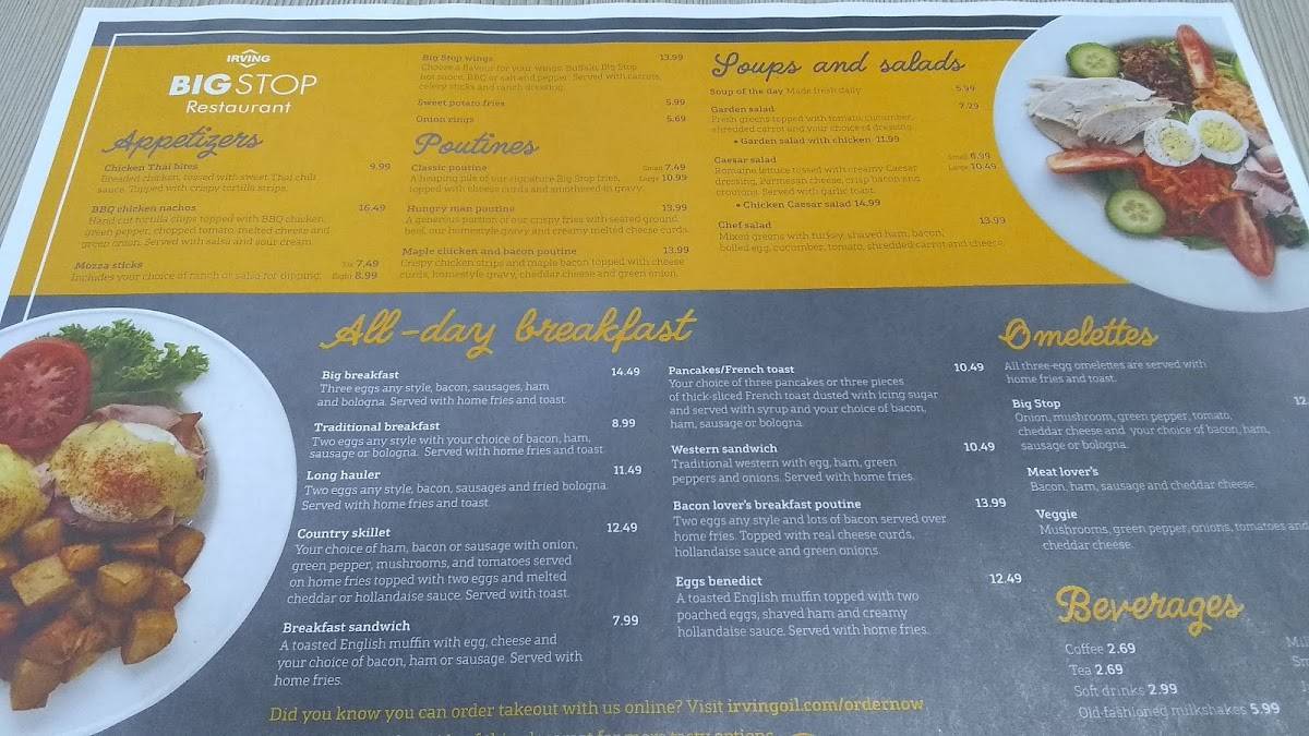 Menu at Aulac Big Stop Restaurant, Aulac, 170 Aulac Rd