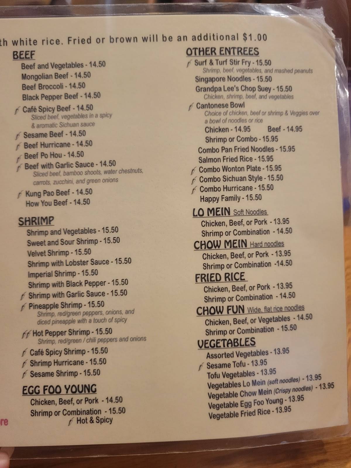 Menu at The East Cafe Chinese Restaurant, Aurora, E Mississippi Ave