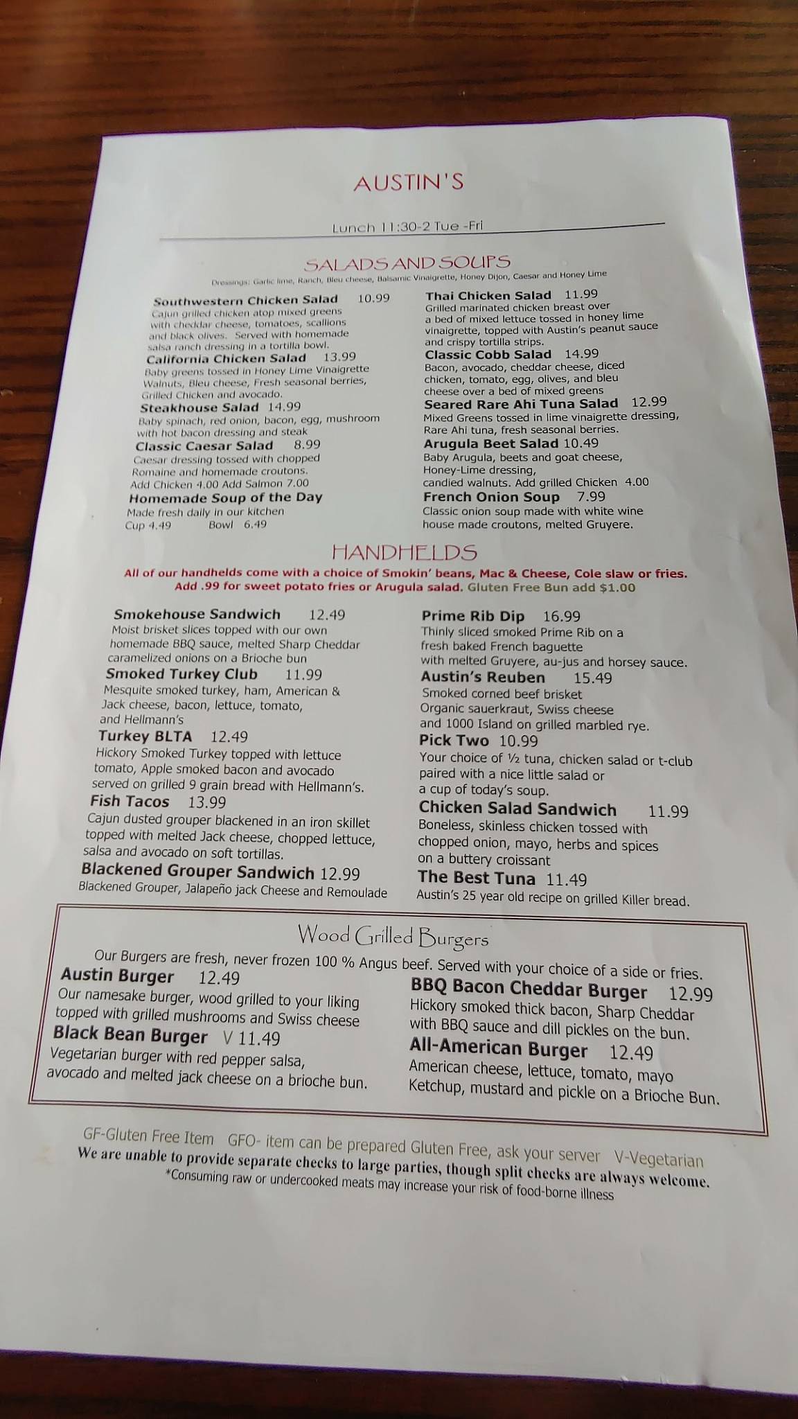 Menu at Austin's Smokin' Steakhouse, Mayfield, Wilson Mills Rd