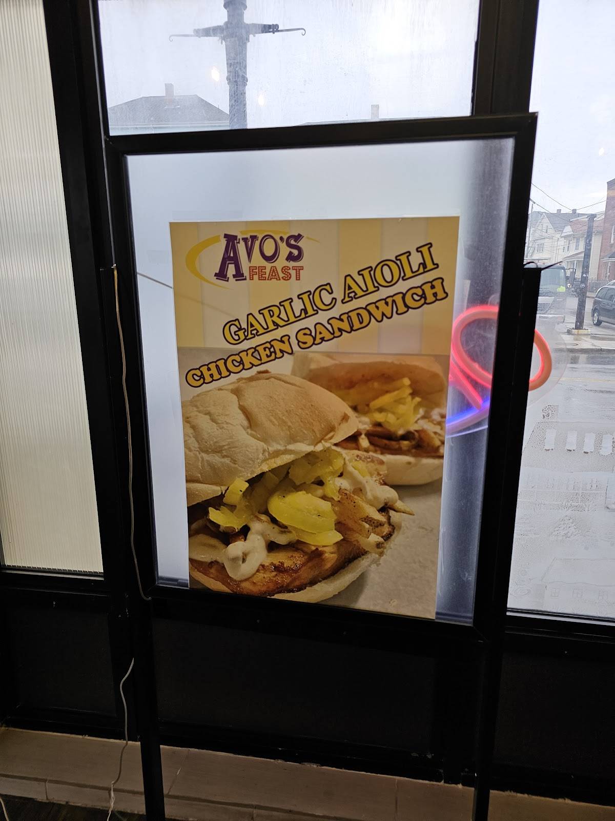 Menu at Avo's Feast restaurant, Fall River