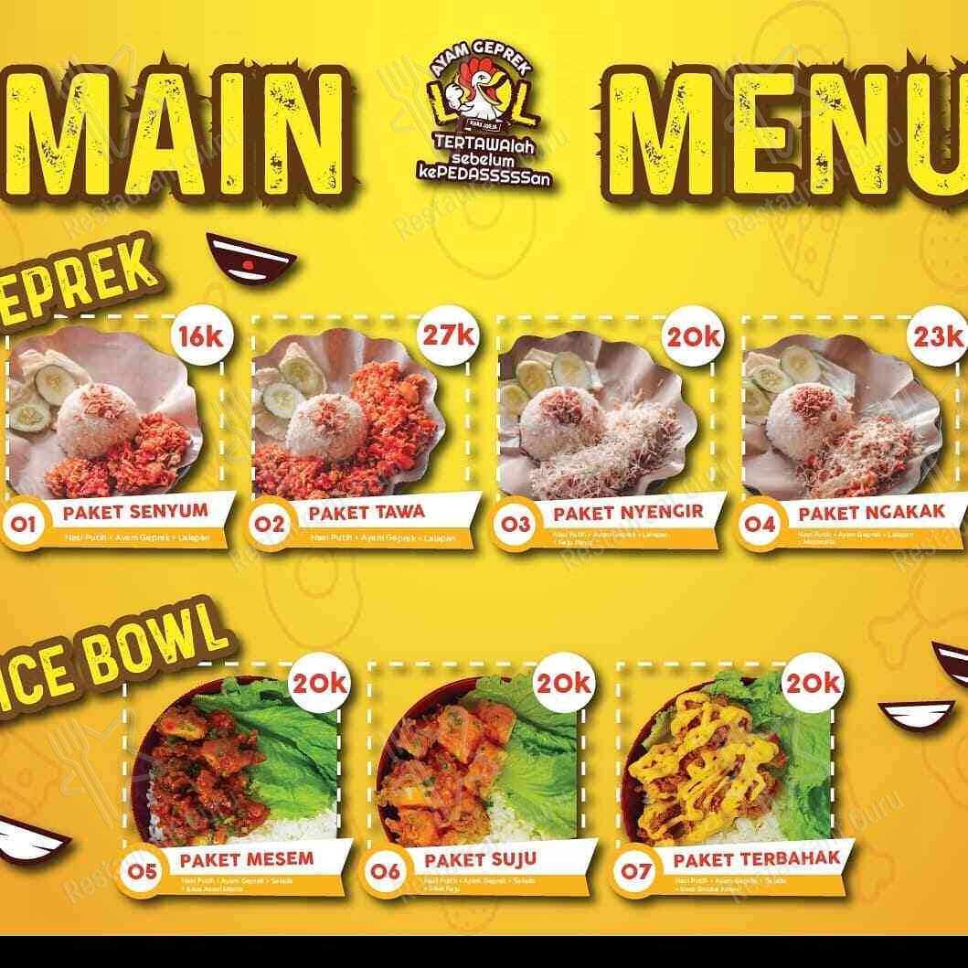 Menu at AYAM GEPREK LOL restaurant, Tangerang, Jl. Danau Klp. Dua Raya No.5