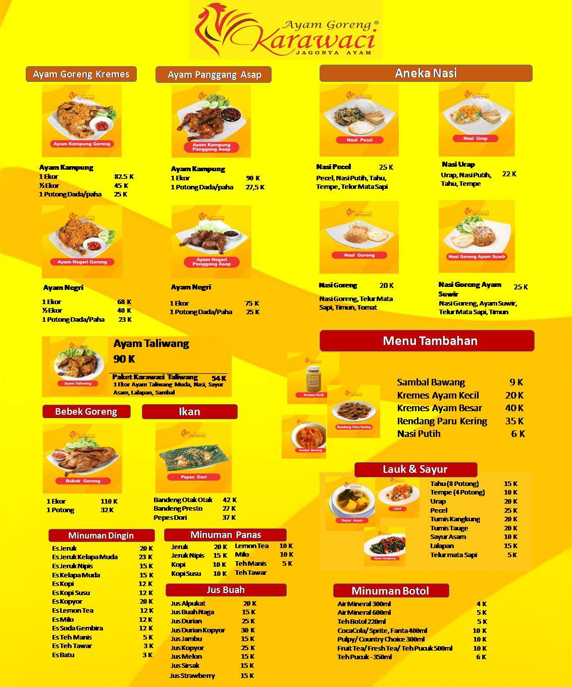 Carta de Ayam Goreng Karawaci, Pasir Mulya Bogor Barat, Bogor