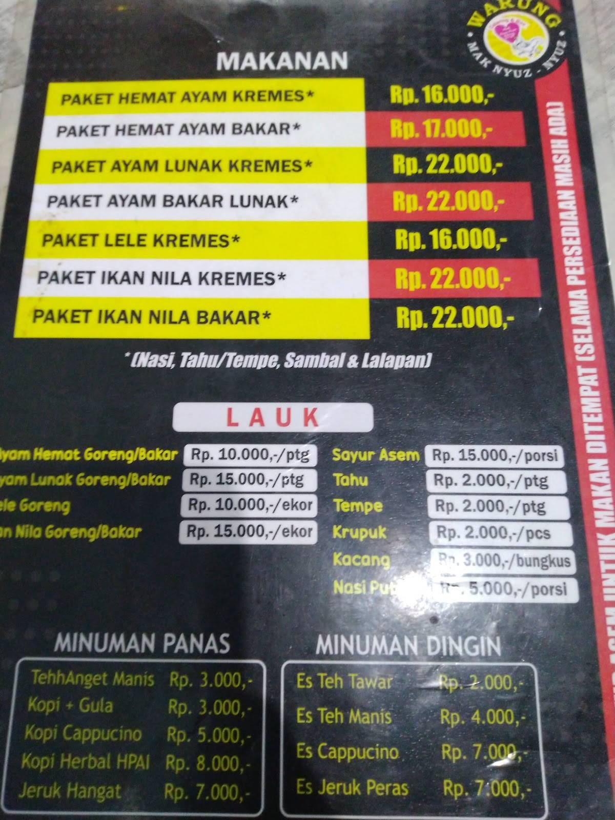 Menu at Ayam Lunak Kremes Mas Agung restaurant, Cibinong