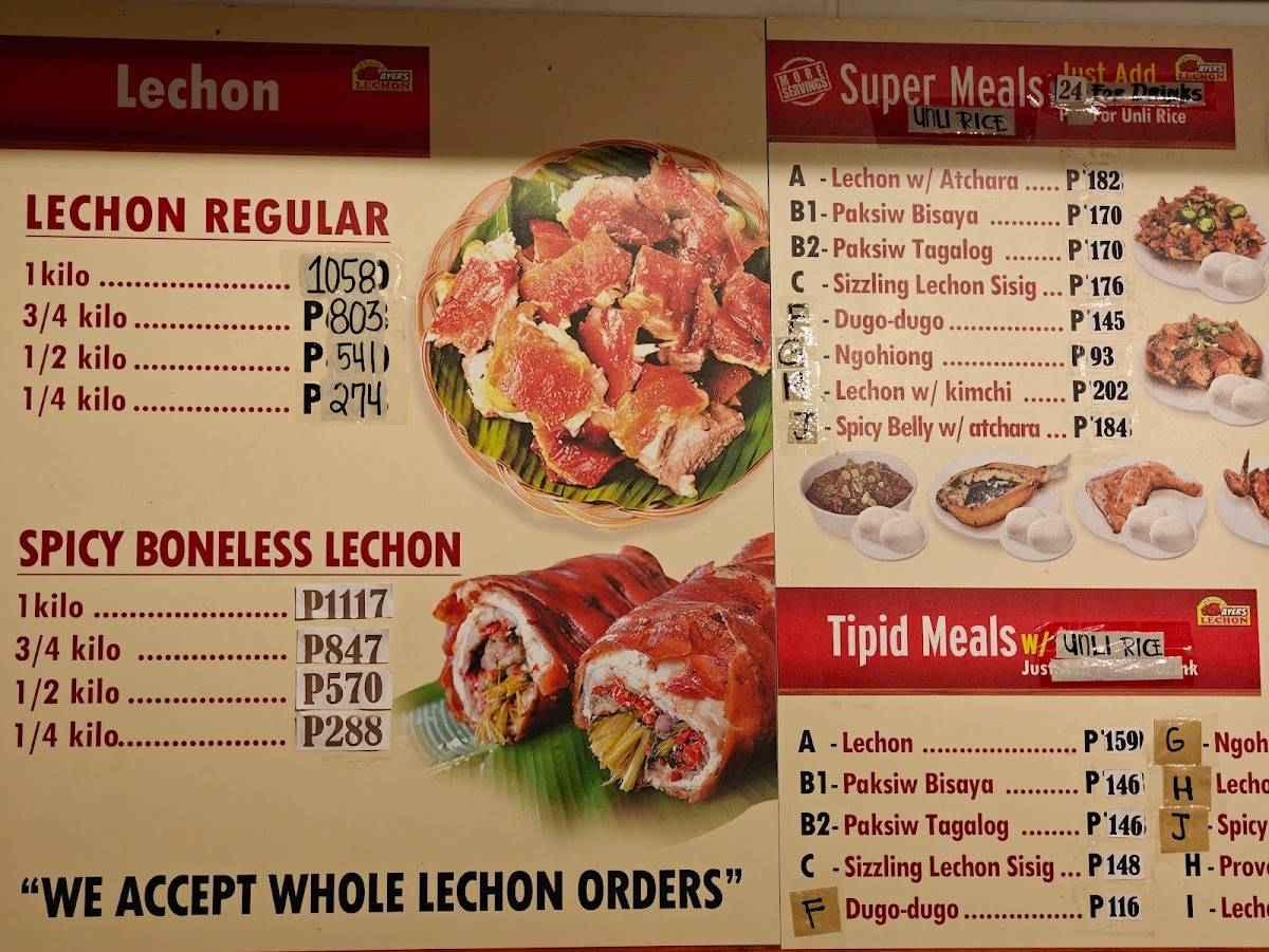 Menu at Ayers Lechon House restaurant, Cebu City, i2 Bldg