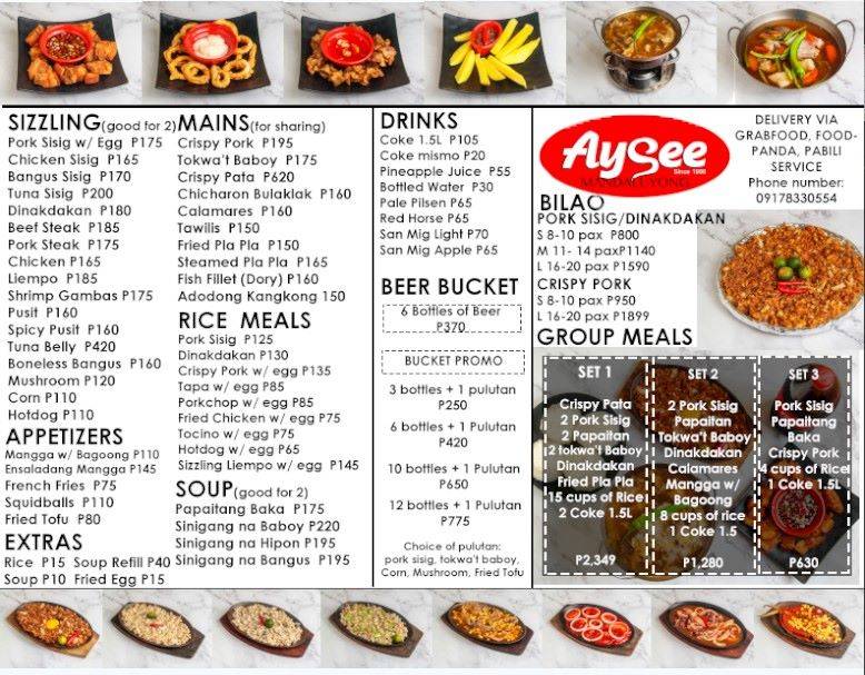 Menu at Aysee fast food, Pasig, 17 Citylane Townhouses St. Martin Street