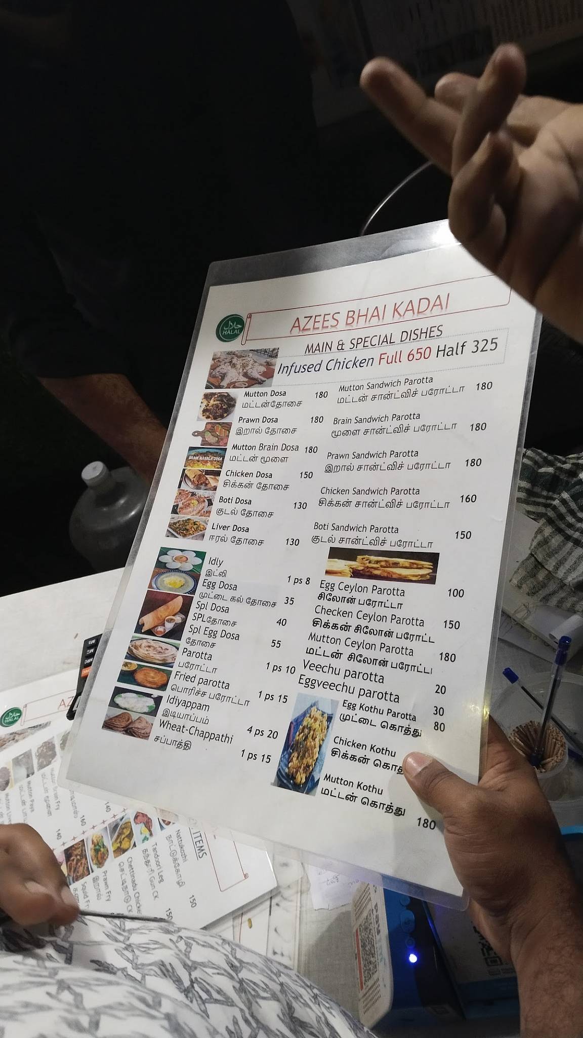 Menu at Azees Bhai Kadai, Chennai