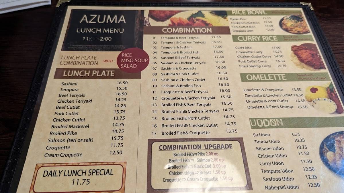 Menu at Azuma Japanese Restaurant, Gardena