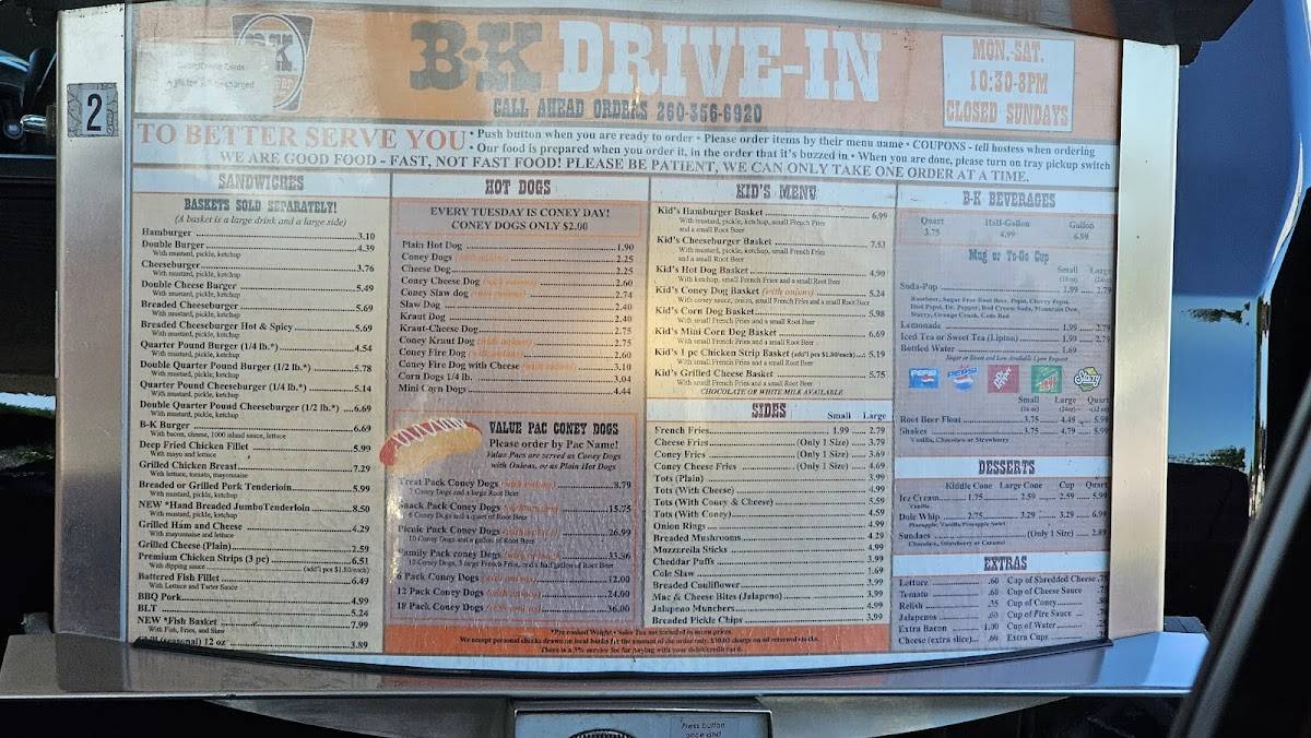 Menu at B&K Root Beer pub & bar, Huntington