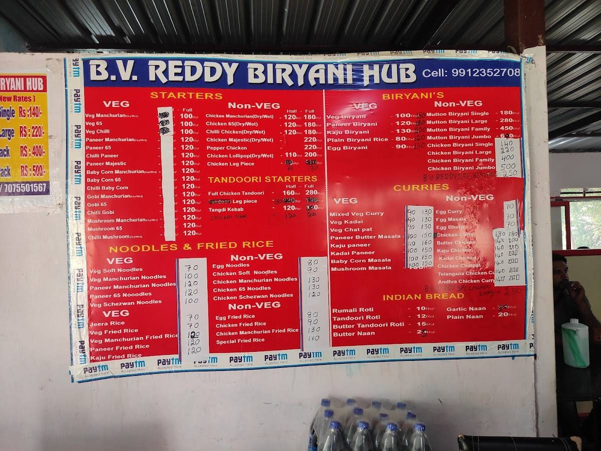 Menu at B.v. reddy biryani hub, Hyderabad