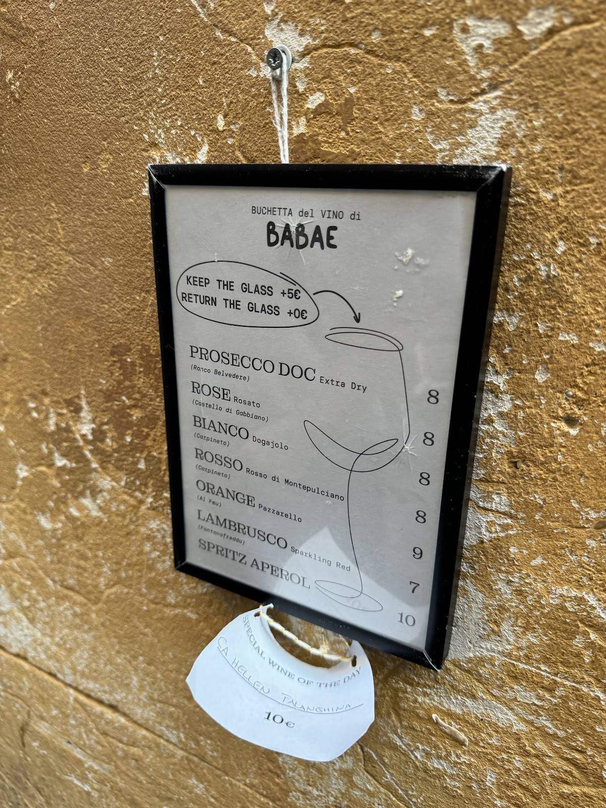 Menu at BABAE pub & bar, Florence