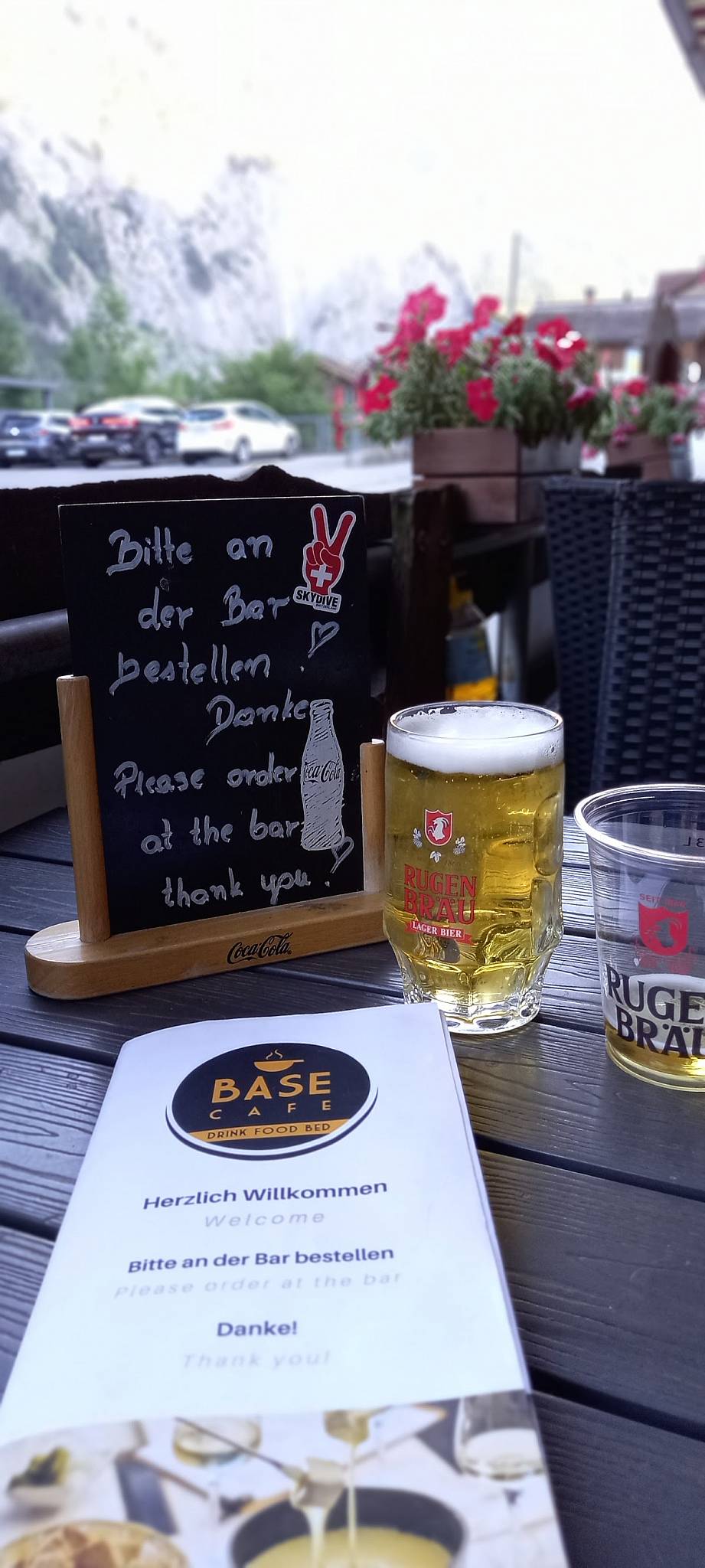 Menu at BASE Cafe, Lauterbrunnen