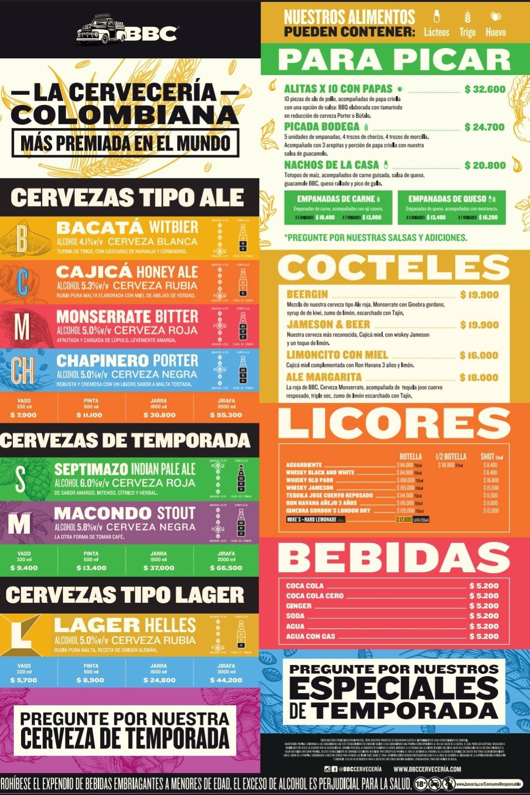 Menu at BBC - Bodega Grama Villavicencio pub & bar, Villavicencio