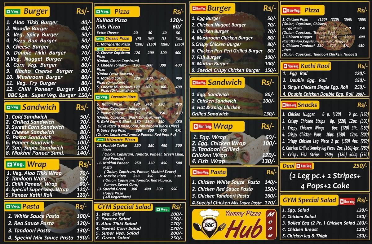 Menu at BBC yummy pizza hub & Chahal Confectionery, Cheema