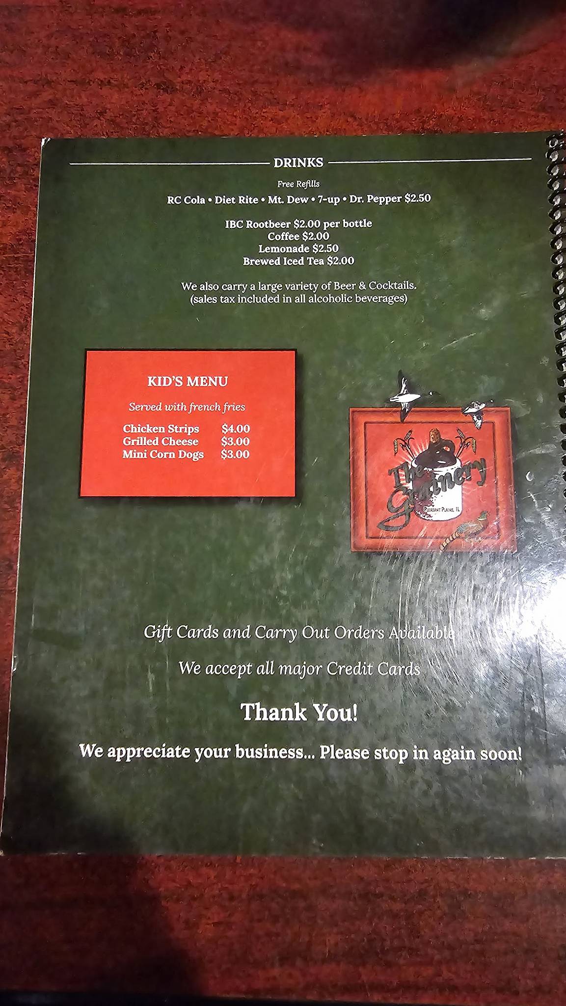 Menu at Grainery BBQ, Pleasant Plains, 210 IL-125