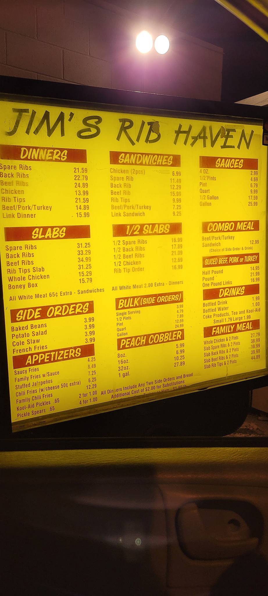 Menu at Jim's Rib Haven BBQ, Omaha