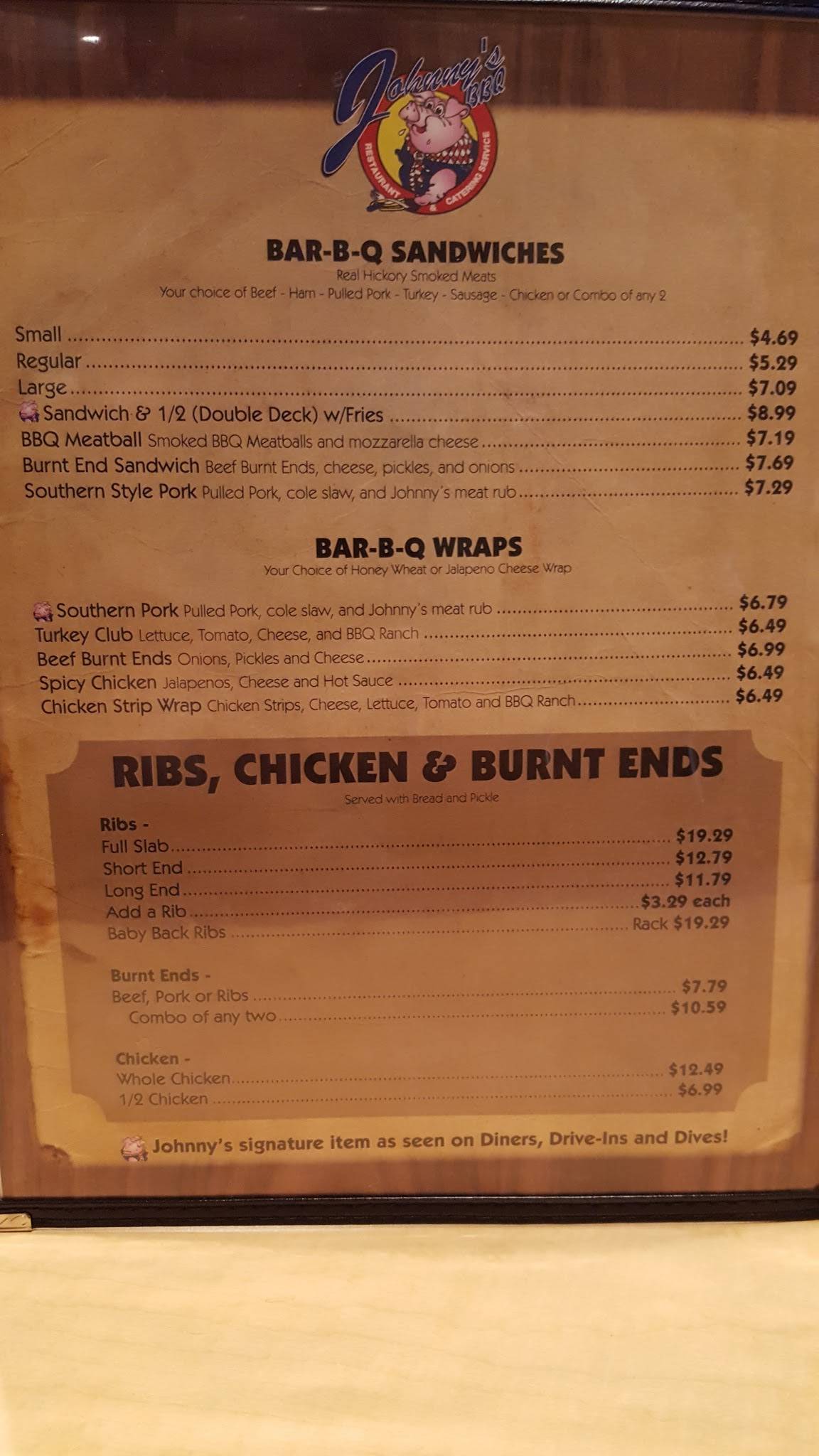 Menu at Johnny's BBQ, Mission