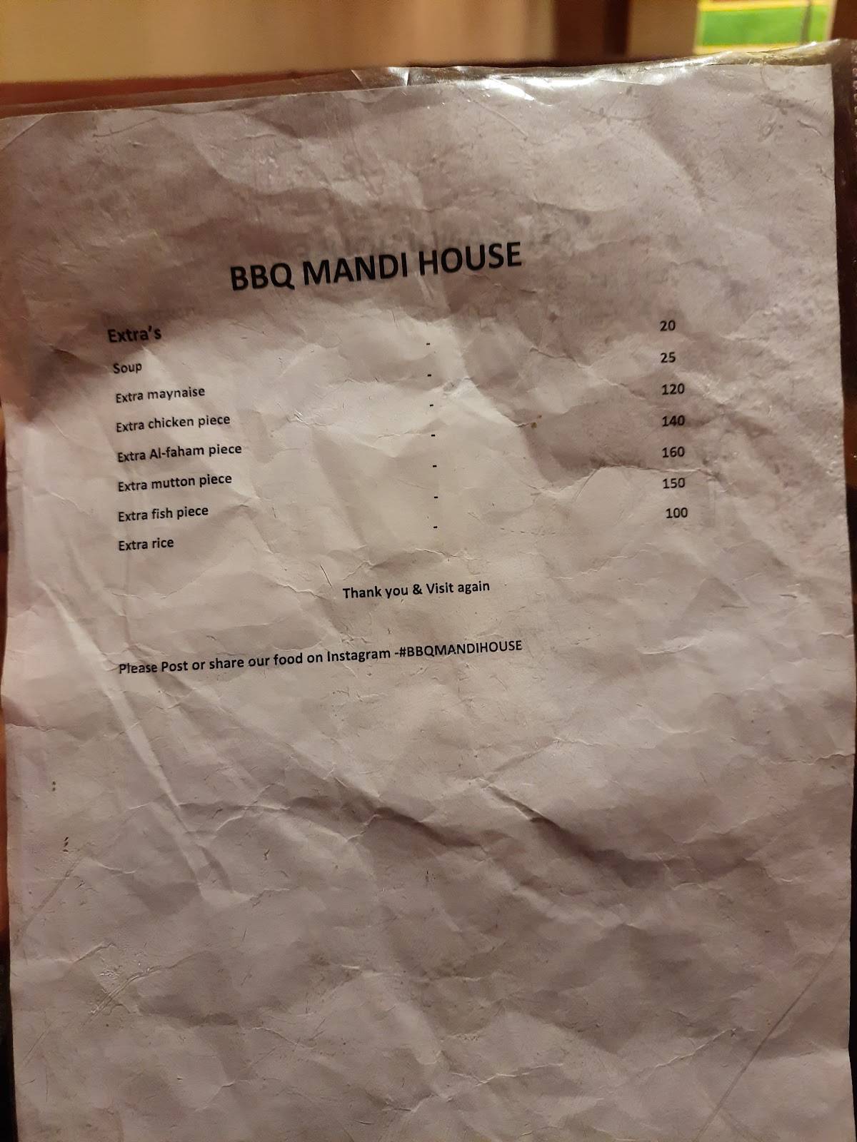 Menu at BBQ MANDI HOUSE Arabian restaurent, Hyderabad