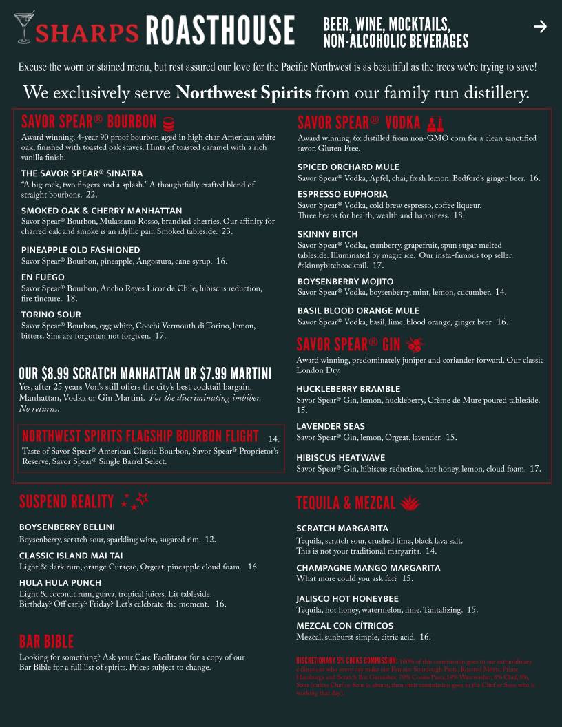 Menu at Sharps RoastHouse BBQ, SeaTac