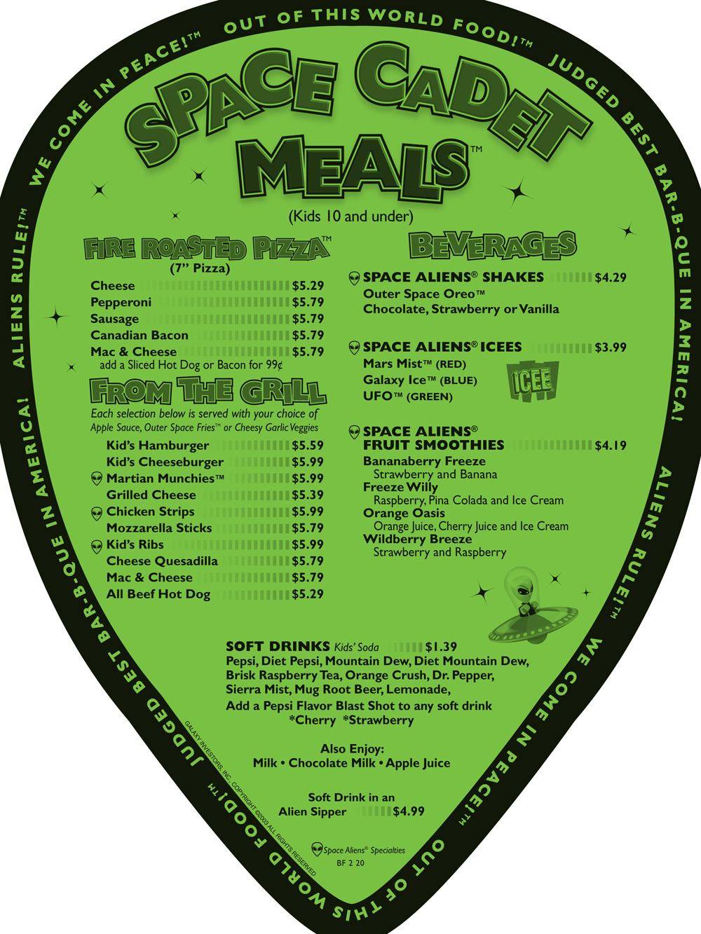 Menu at Space Aliens Grill & Bar, Bismarck