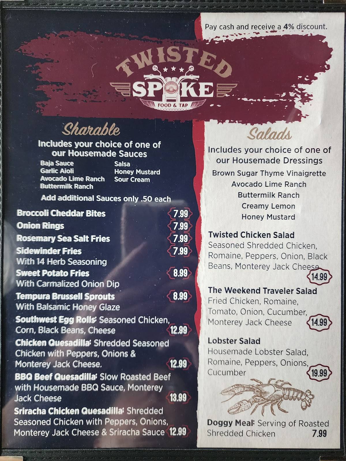 Menu at Twisted Spoke BBQ, Maggie Valley
