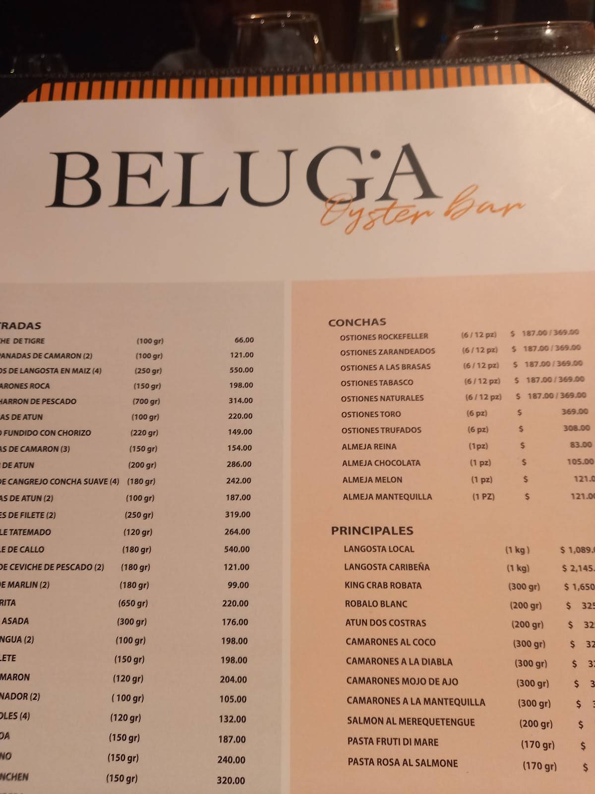 Carta del restaurante Beluga, Guadalajara