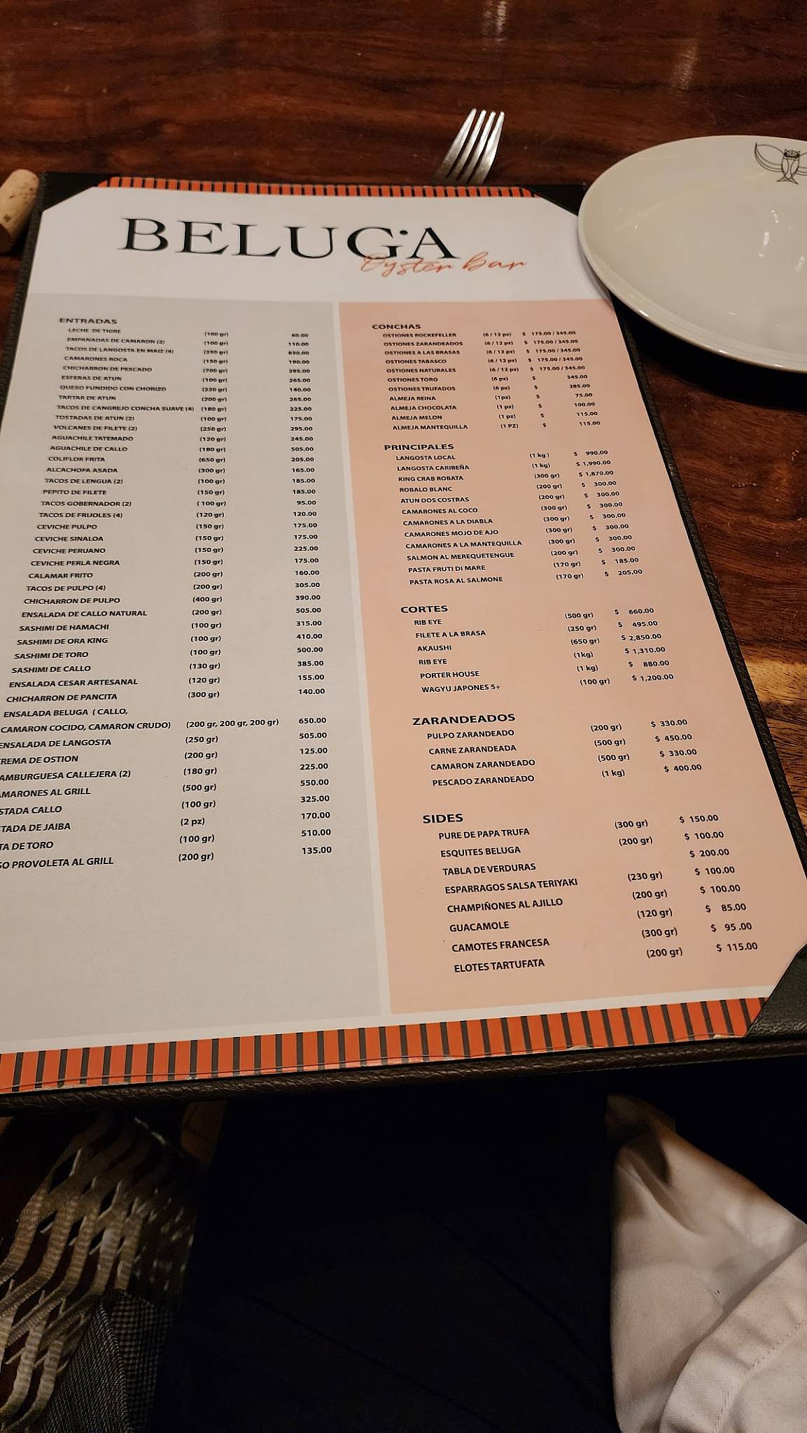 Carta del restaurante Beluga, Guadalajara