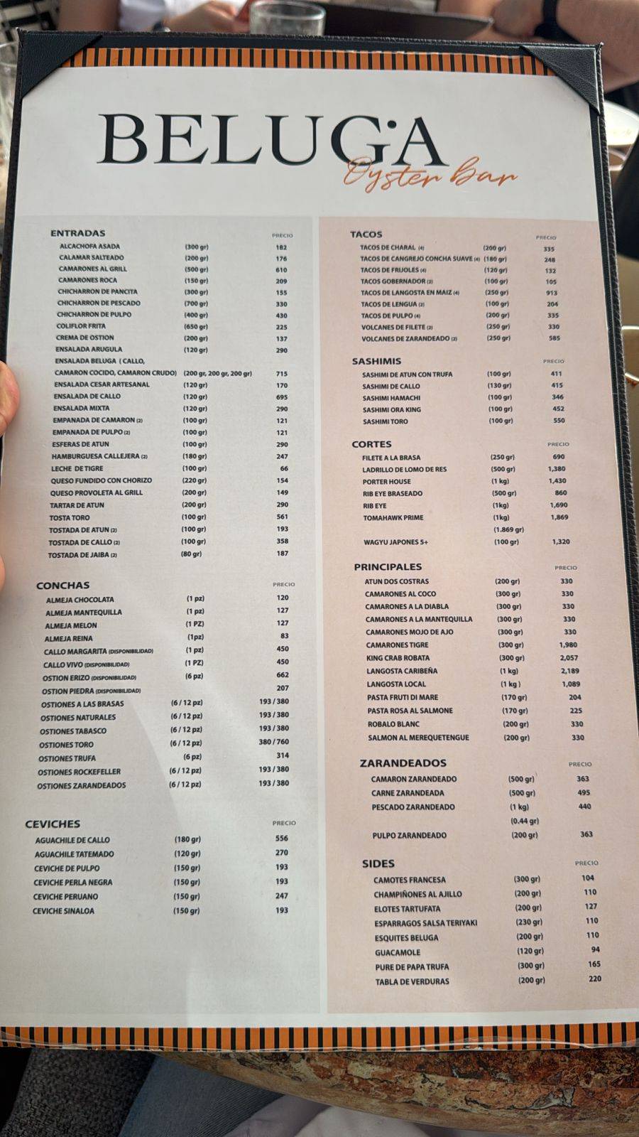 Carta del restaurante Beluga, Guadalajara