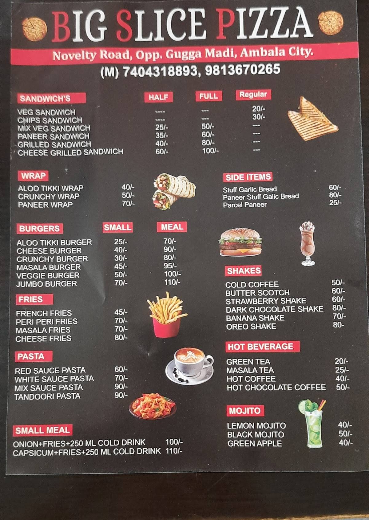 Menu at BIG SLICE PIZZA FAMILY RESTAURANT, Ambala