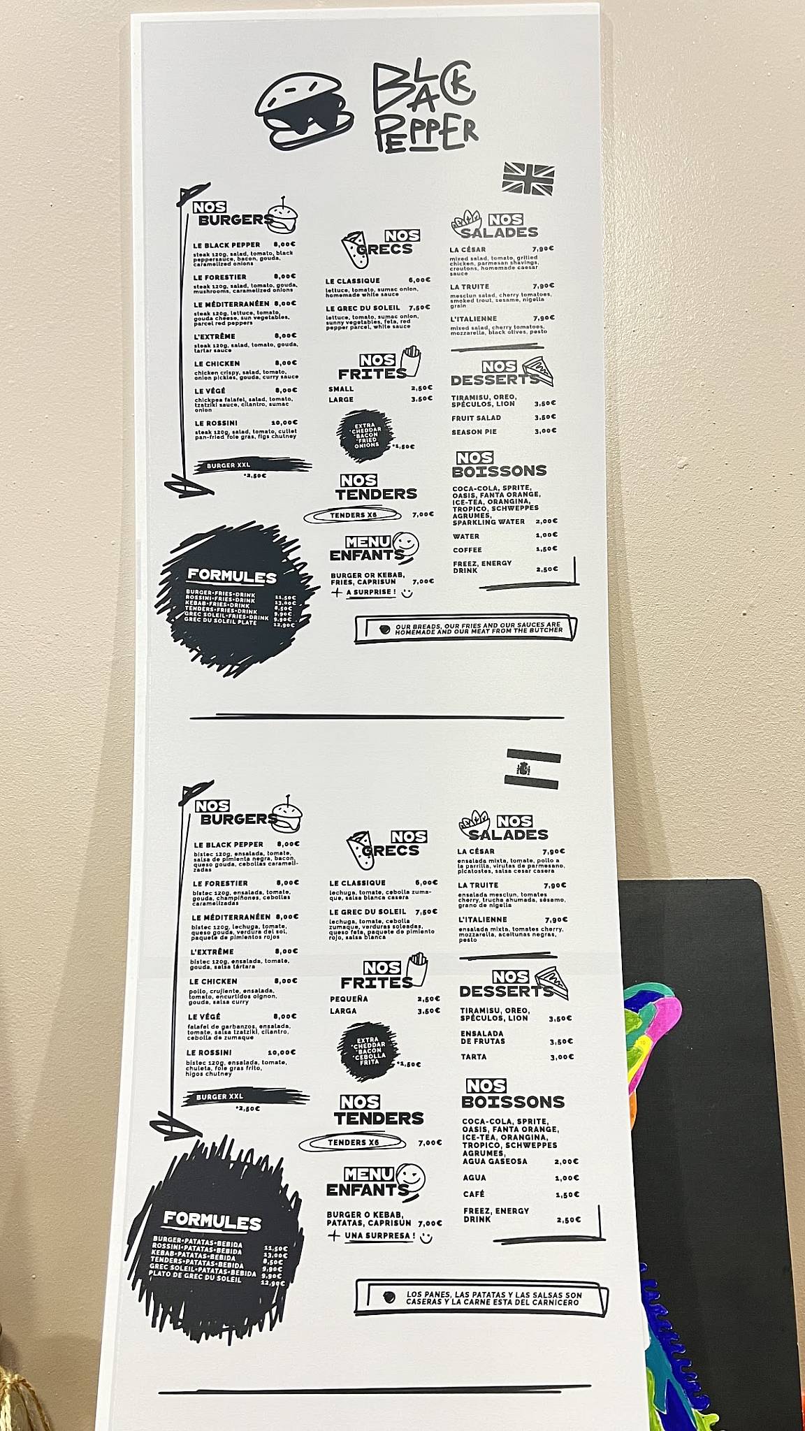 Menu au BLACK PEPPER LOURDES restaurant, Lourdes