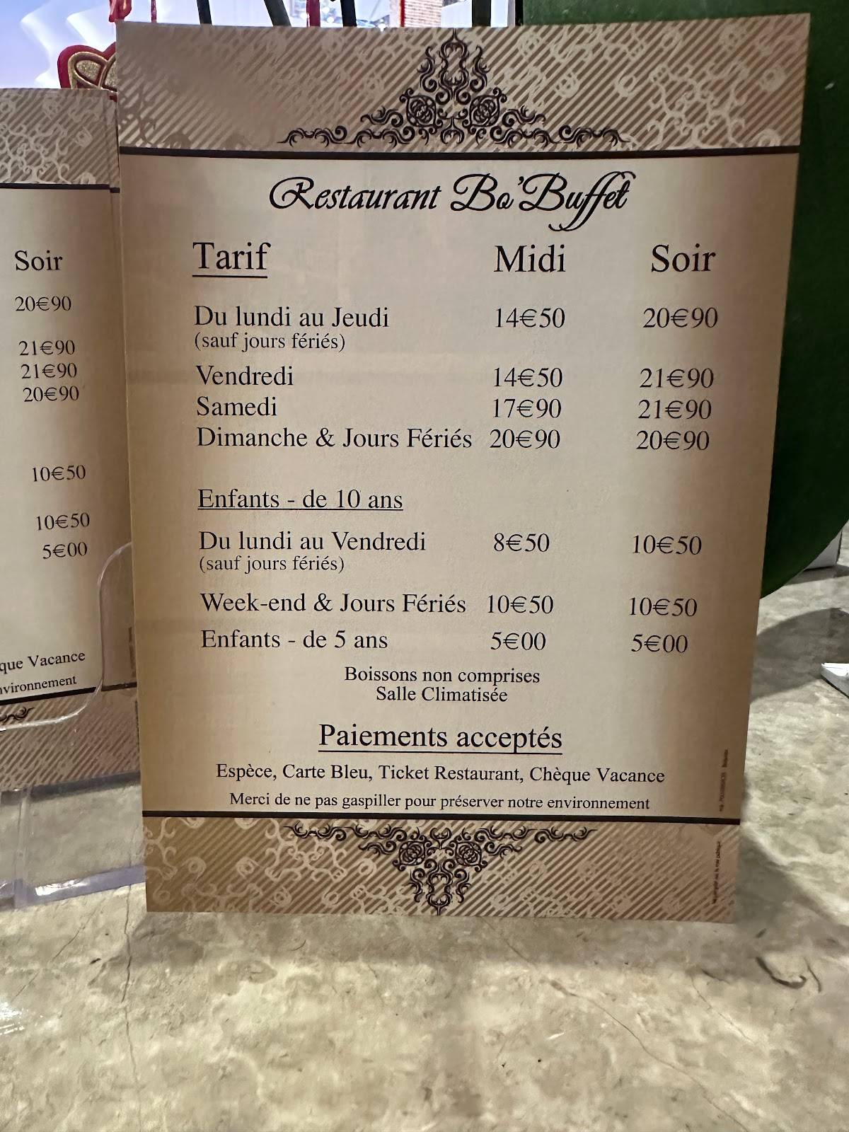 Menu at BO’BUFFET restaurant, Beauvais