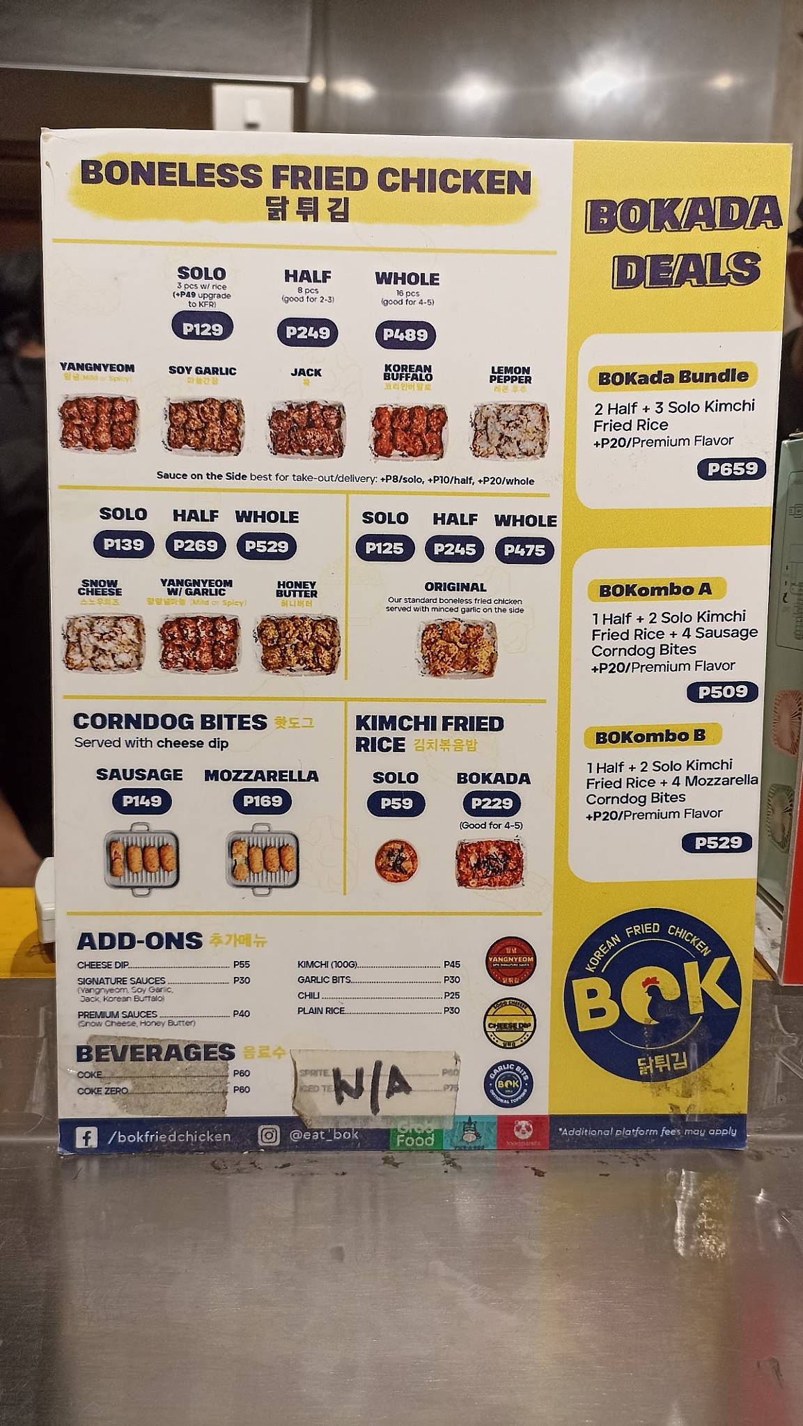 Menu at BOK Korean Fried Chicken - Poblacion Makati restaurant, Makati