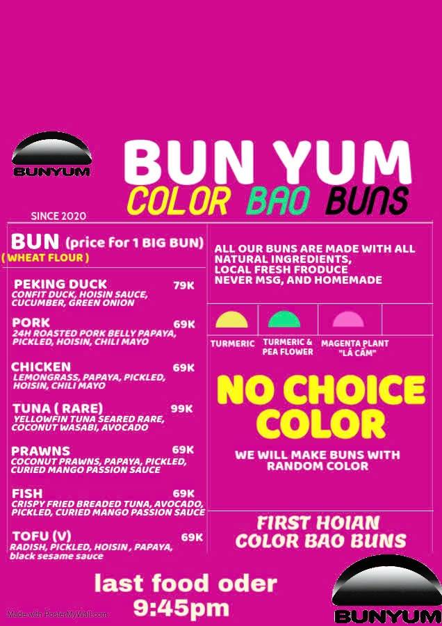 Carta del restaurante BUN YUM - color bao buns Hoian, tp. Hội An, 332 ...