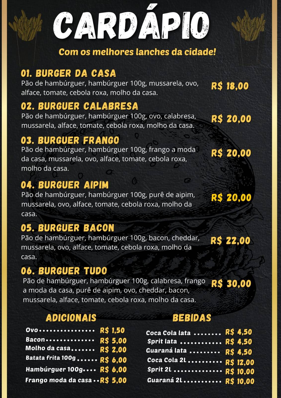 Menu at BW Hambúrguer restaurant, Barra Velha