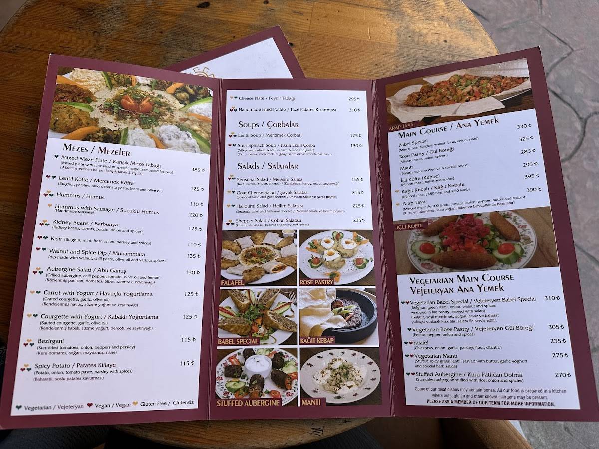 Menu at Babel Café Restaurant, Istanbul, Turnacıbaşı Cd. No:56
