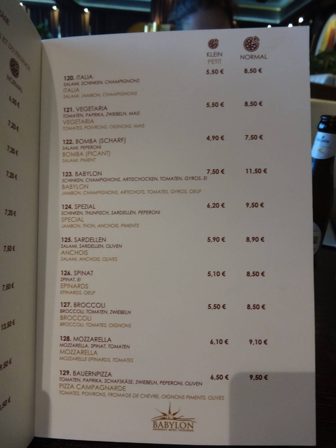 Menu at Babylon Restaurant, Kelmis