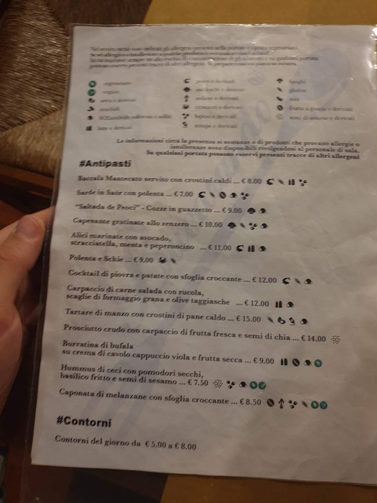 Menu da Bacarando in Corte dell'Orso pub & bar, Venezia, Via San Marco