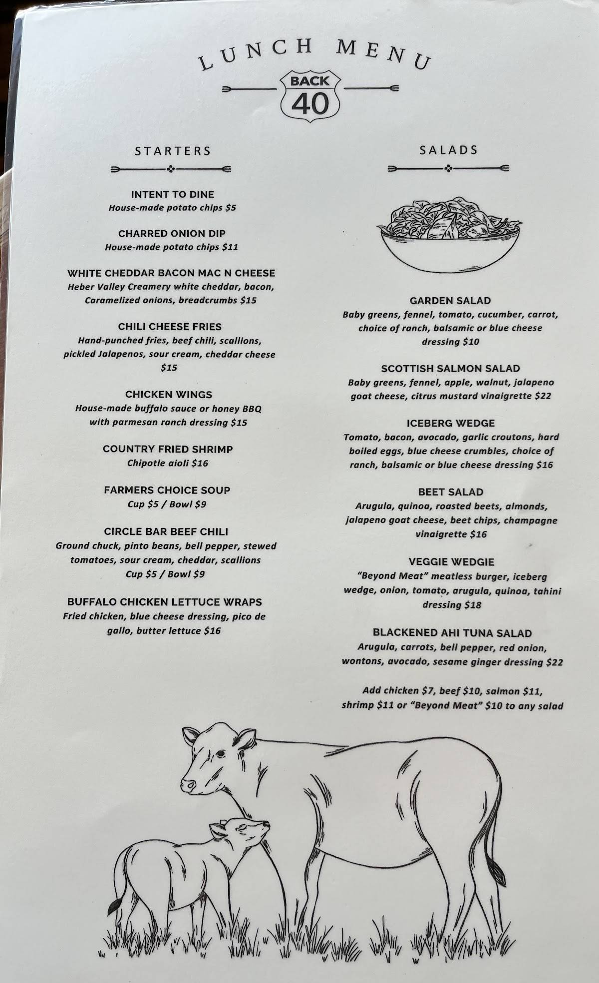 Menu at Back 40 Ranch House Grill pub & bar, Heber City