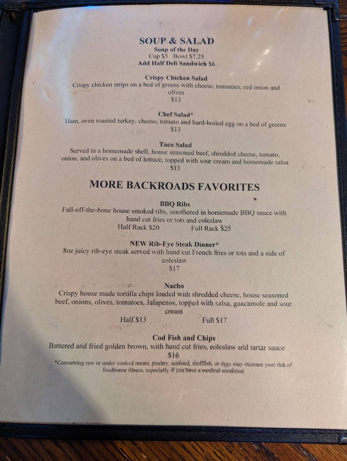 Menu at Backroads Pub & Grub, Boring
